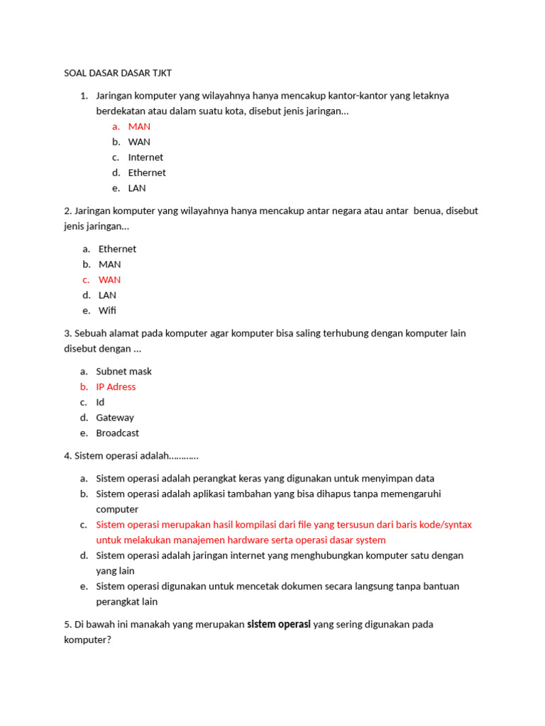 Soal Dasar Dasar TJKT | PDF