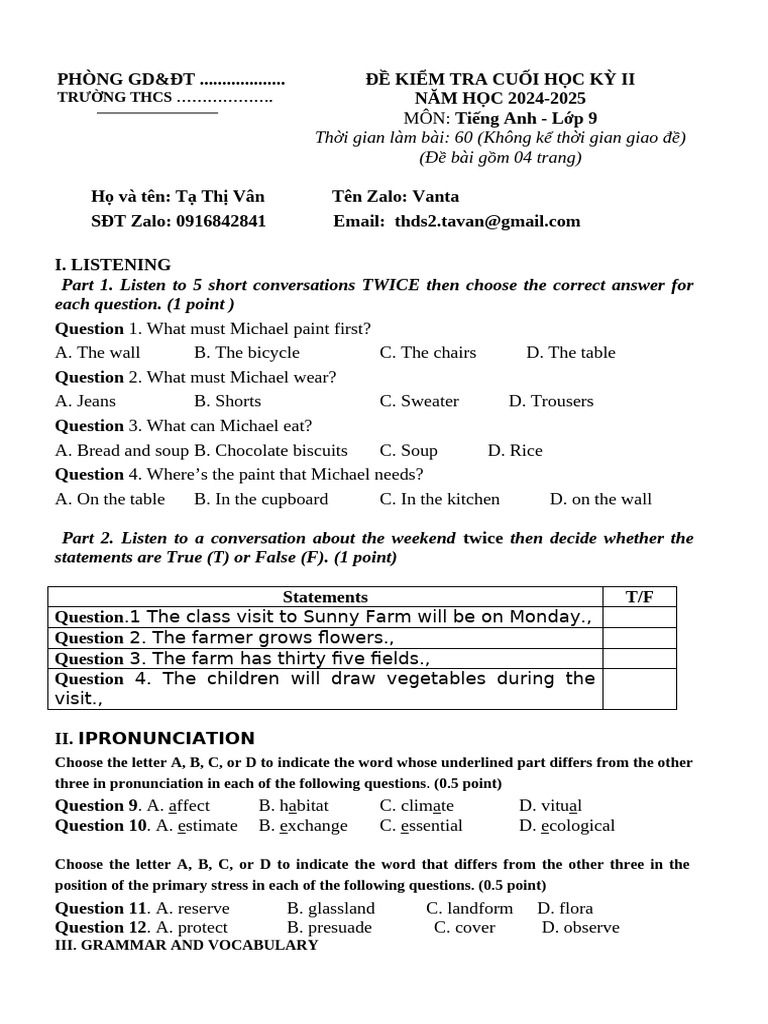 BỘ ĐỀ THI CUỐI HK2 LỚP 9 FORM 2025 ĐỀ CUỐI KỲ 2 Anh 9. . | PDF | Tourism