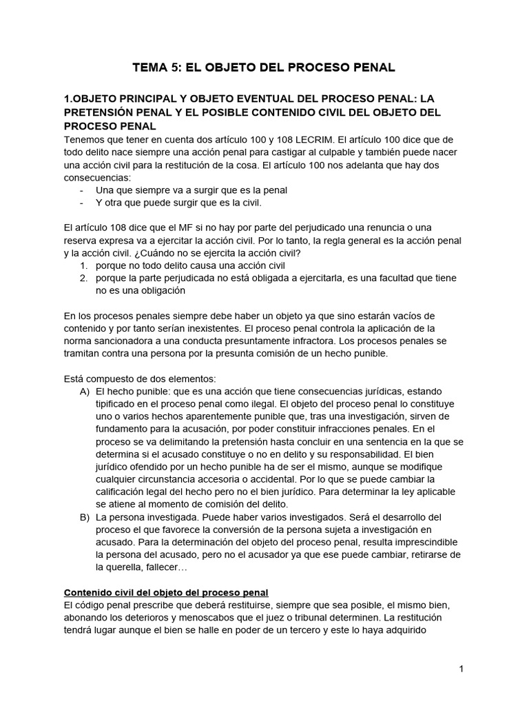 TEMA 5 Procesal Penal MIO | PDF | Jurisdicción | Ley procesal