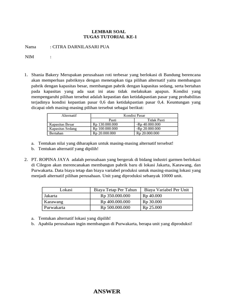 Soal Tugas 1 - EKMA4215 Fix | PDF