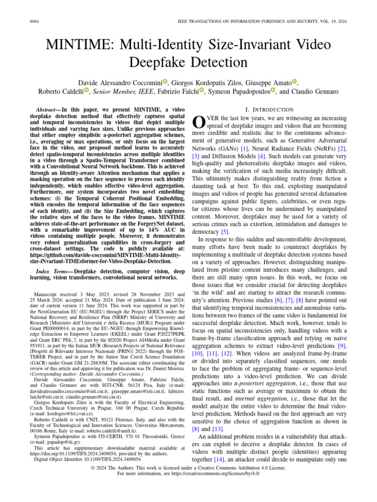 MINTIME Multi-Identity Size-Invariant Video Deepfake Detection | PDF | Machine Learning ...