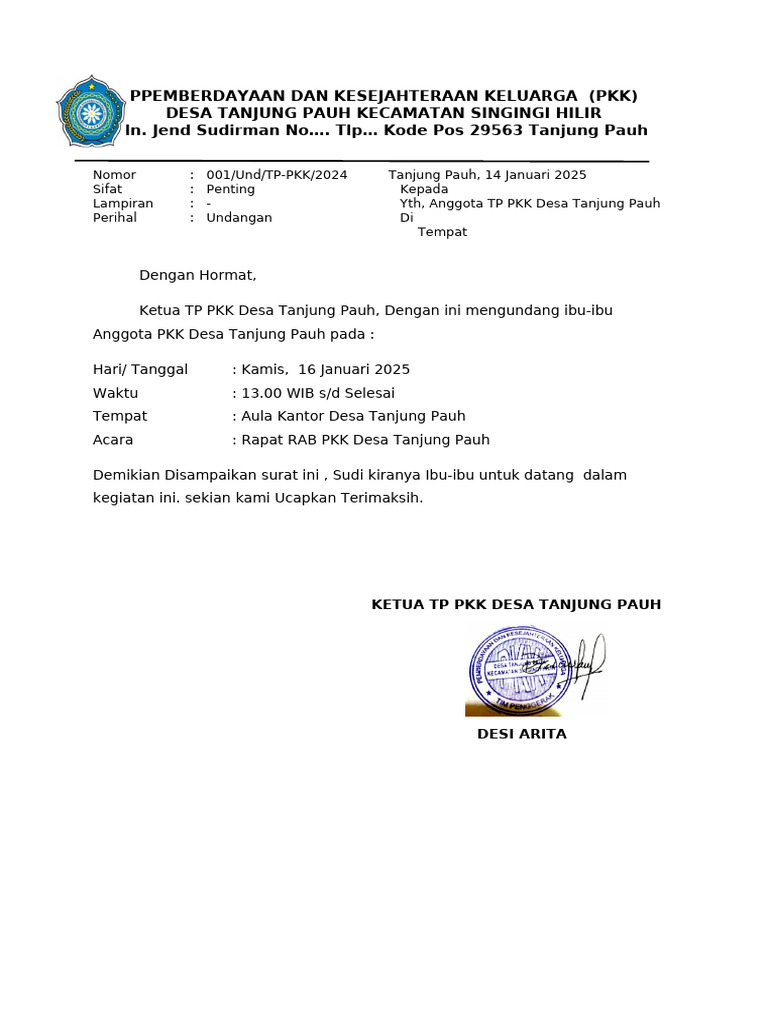 Surat Undangan RAB | PDF