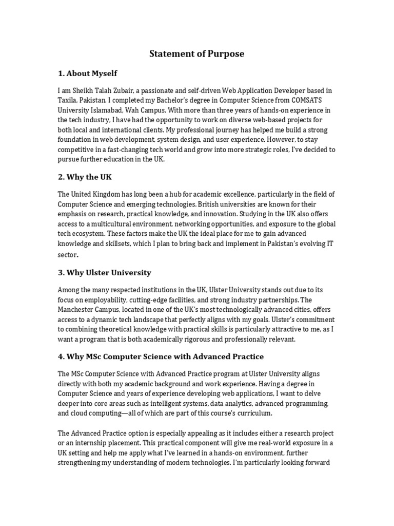 Statement of Purpose for MSc in Computer Science | PDF | Computing