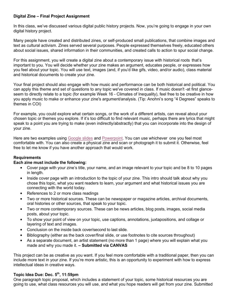 Digital History - Zine Assignment | PDF