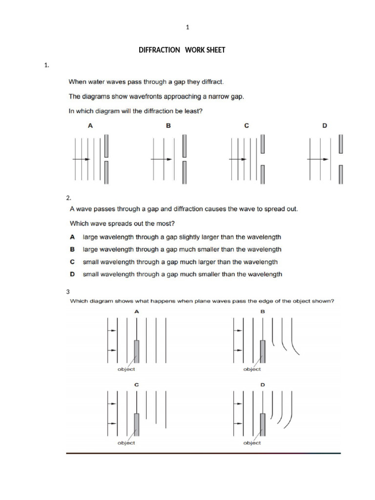 Diffraction Worksheet | PDF