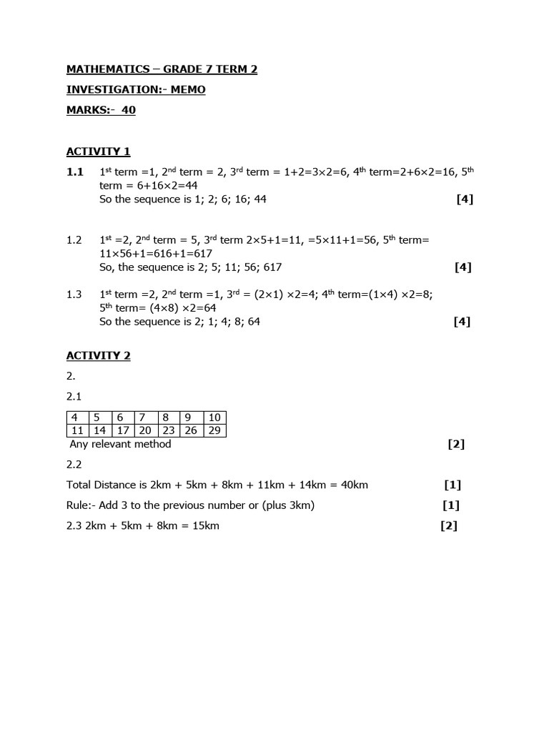 Grade 7 Math Investigation Memo | PDF