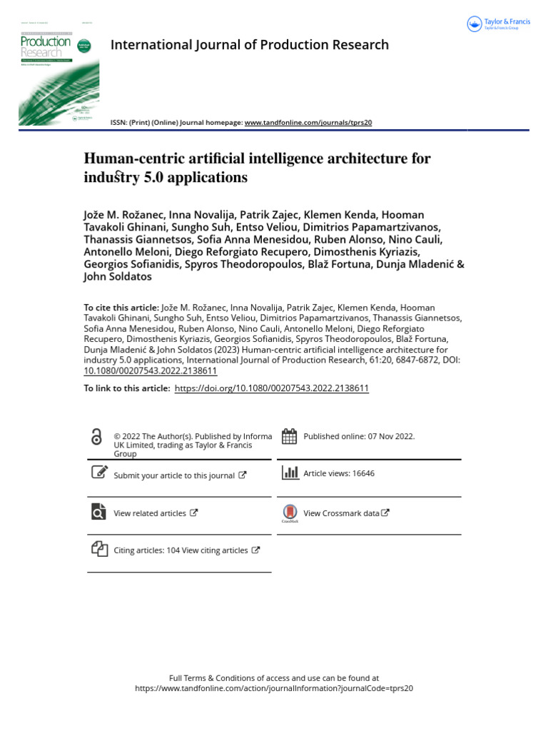 Humancentric Artificial Intelligence Architecture For Industry 50 ...