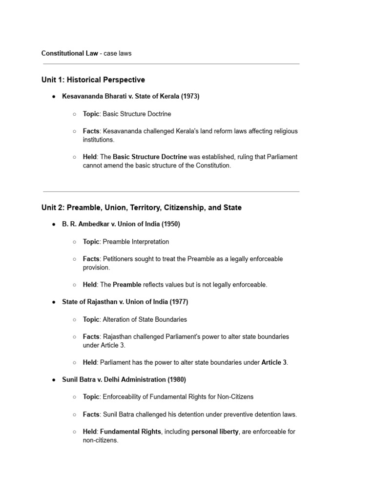 Key Constitutional Law Case Laws | PDF | Public Law | Statutory Law