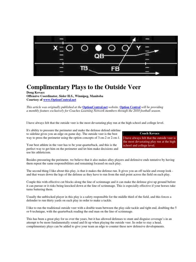 Outside Veer Play Strategies | PDF | Quarterback | Sport Variants