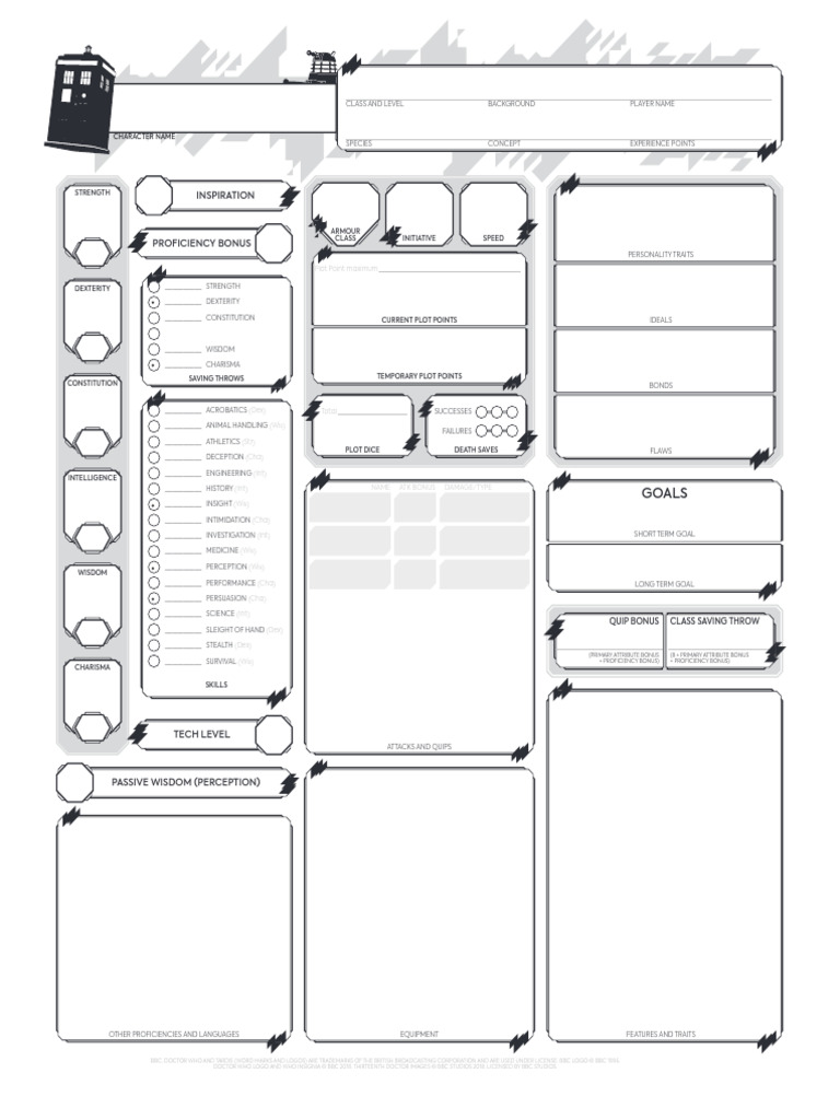 Doctors and Daleks Character Sheet | PDF | Doctor Who