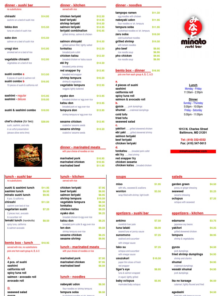 Minato Sushi Bar Menu | PDF | Sushi | East Asian Cuisine