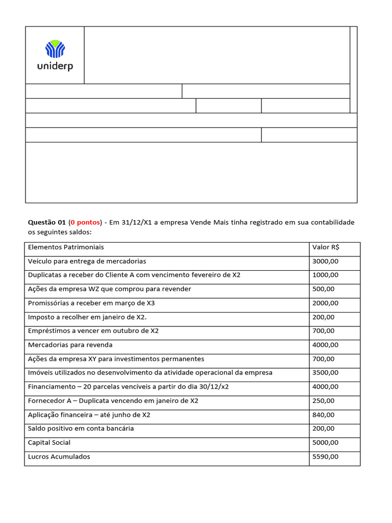 Atividade N2 - Unidade 3 Contab. Introdutória - 2025-2 Alunos. 21-05-2025 | PDF | Capital ...