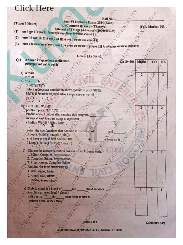 IoT (Advance) 2024 (Even) PYQ BY SACHIN - CIVIL | PDF | Computer Programming | Software Engineering