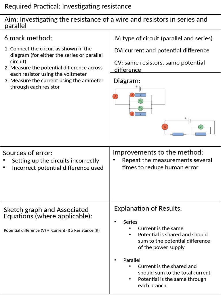 Required Practical Sheet - Series and | PDF