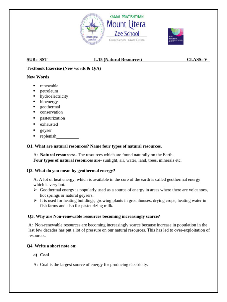 Grade 5 Lesson 16 (Natural Resources) | PDF | Energy Development | Tide