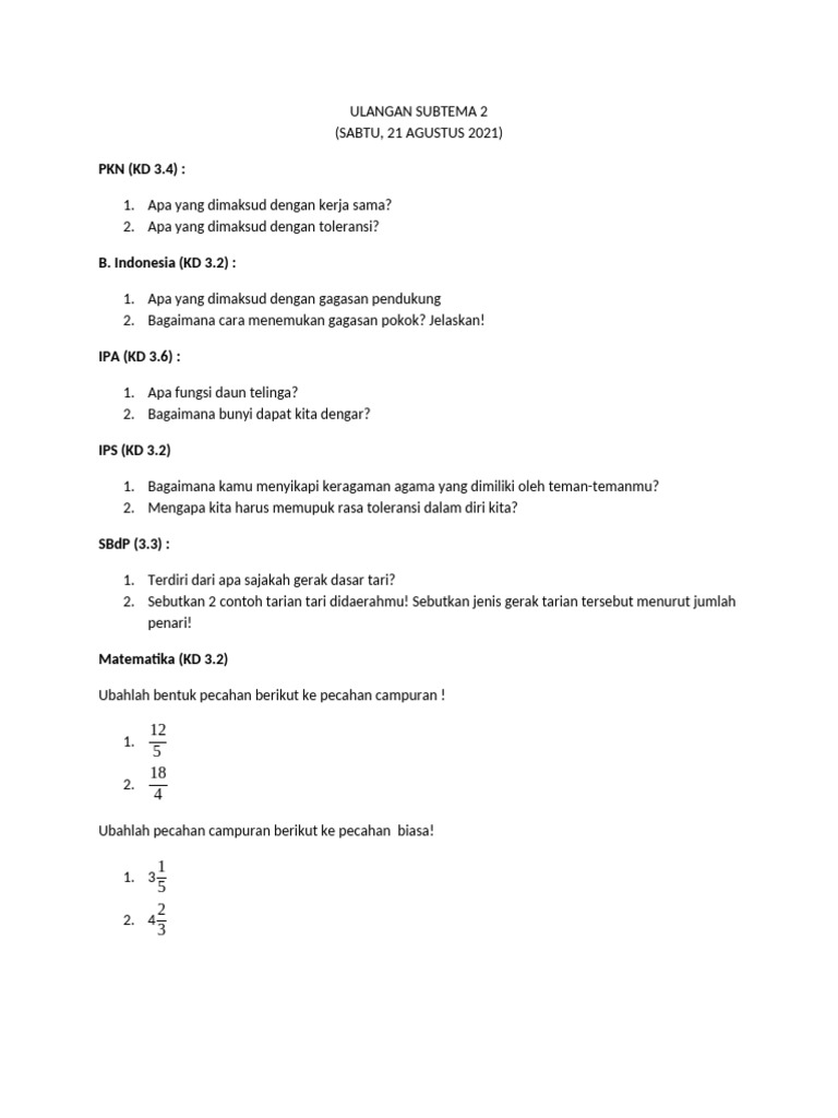Ulangan Subtema 2 | PDF