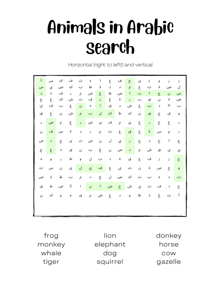 Animals in Arabic Worksheet | PDF