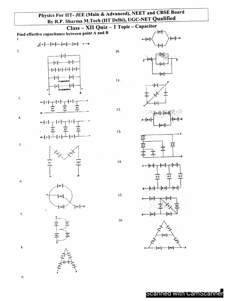 Class XII Quiz - 1 Capacitor | PDF