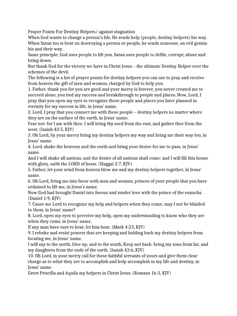 Prayer Points for Destiny Helpers | PDF | Satan | Jesus