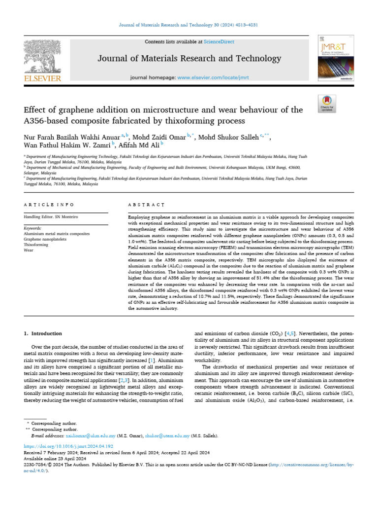 thixo addition GNP Toward wear thixo | PDF | Composite Material | Wear
