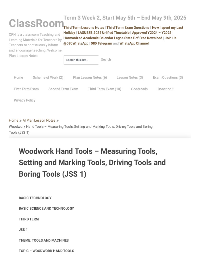 Woodwork Hand Tools - Measuring Tools, Setting and Marking Tools | PDF ...