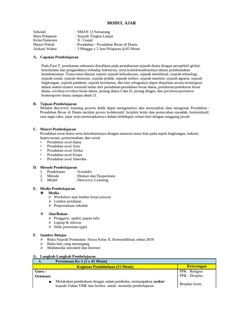 Modul Ajar Xi Sejarah Tingkat Lanjut | PDF