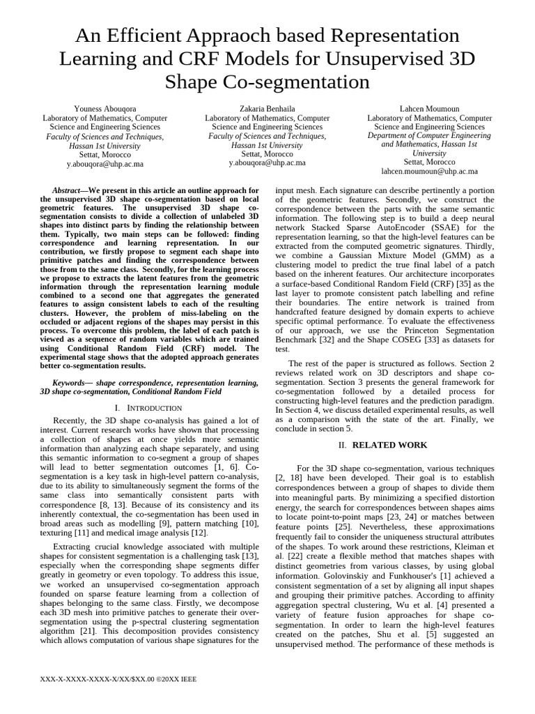 An Efficient Framework Using Crf Models For 3d Mesh Co Segmentation Pdf Image Segmentation