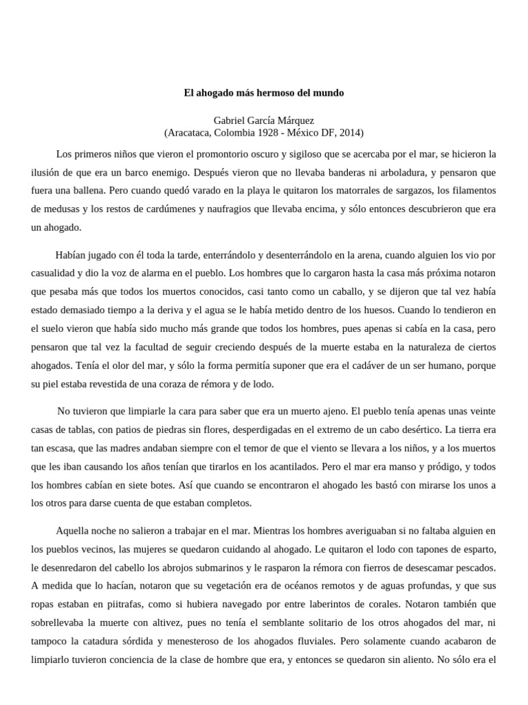 EL AHOGADO MÁS HERMOSO DEL MUNDO Gabriel García Márquez | PDF