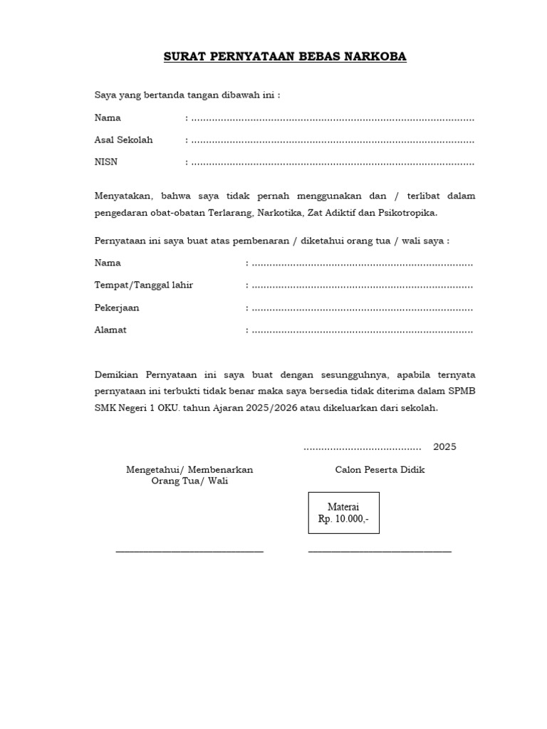 Surat Keterangan Bebas Narkoba | PDF