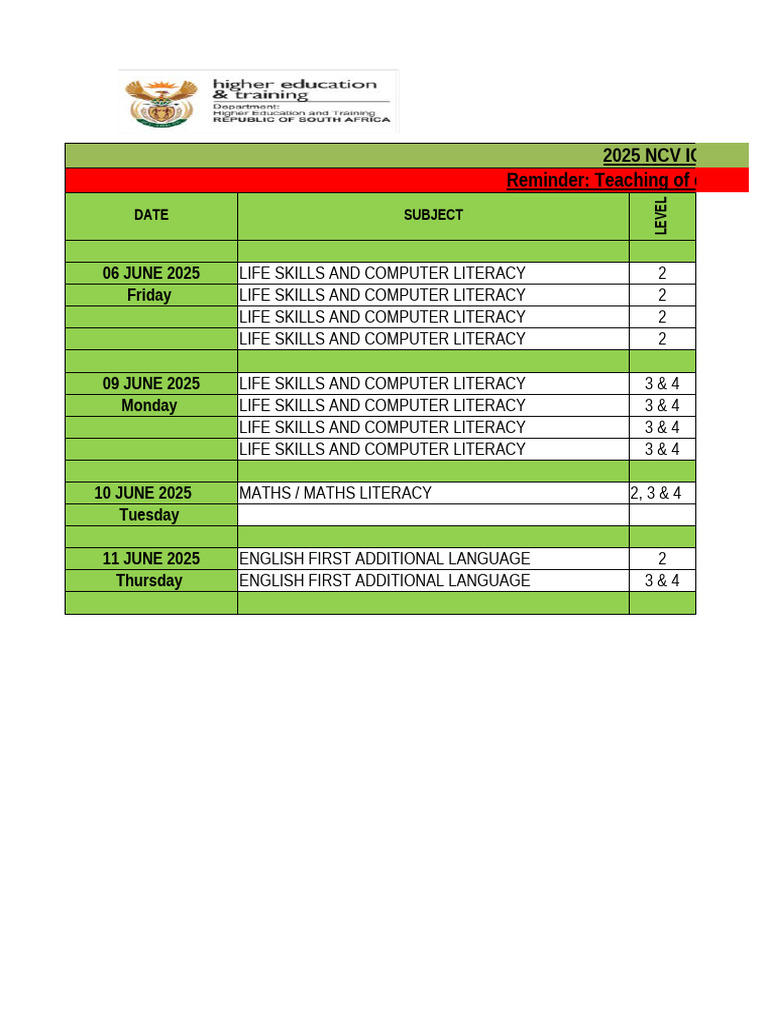 2025 NCV Icass Fund Task 4 5 Timetable Draft 2 | PDF | Learning Methods | Learning