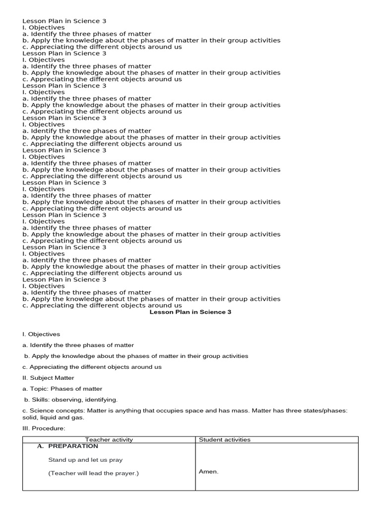 Lesson Plan in Science 3 | PDF | Liquids | Gases