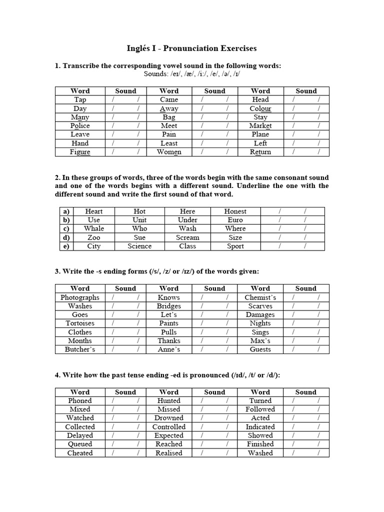 English I Pronunciation Practice Exercises | PDF | Human Voice ...