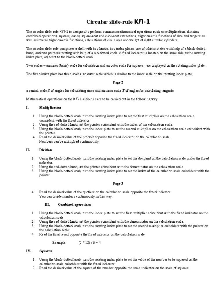 Perform math operations with КЛ-1 circular slide rule | PDF ...