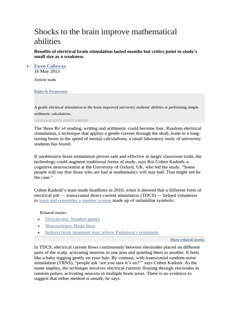 Shocks To The Brain Improve Mathematical Abilities | PDF | Cognitive Psychology | Behavioural ...