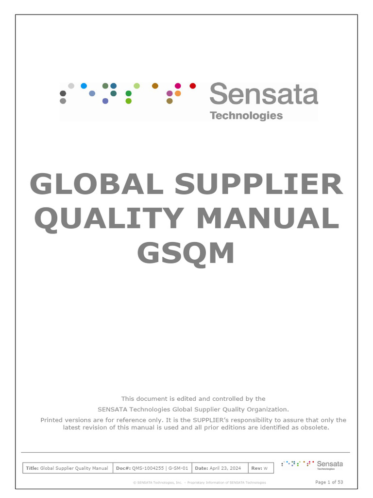 Sensata Global Supplier Quality Manual GSQM | PDF | Supply Chain | Quality Management System