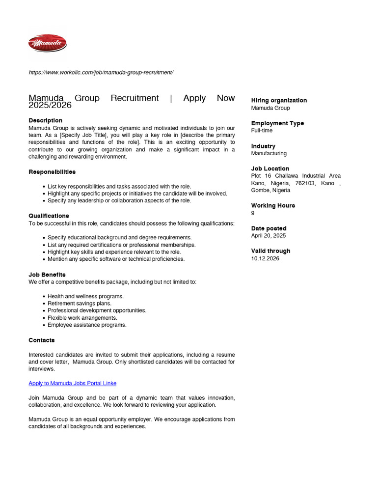 Mamuda Group Mamuda Group Recruitment Apply Now 2025 2026 April 20 2025 ...