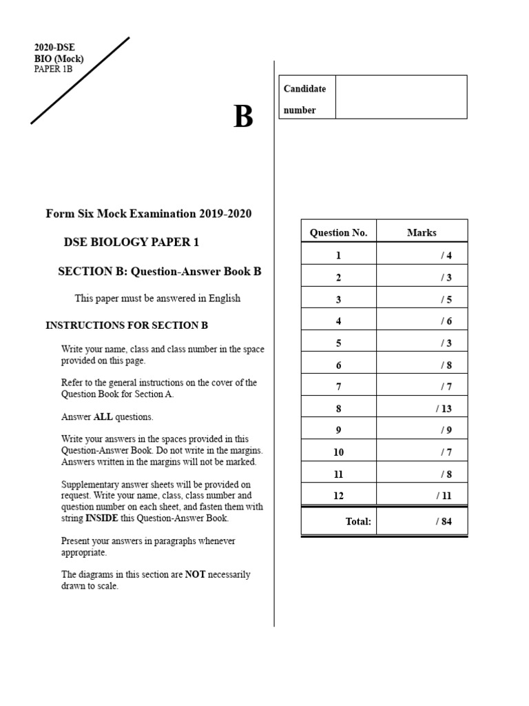 2019-20 F.6 Mock Examination Paper 1B | PDF | Chromosome | Chloroplast