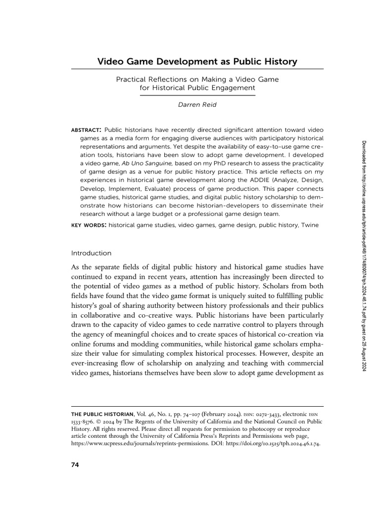 Video Game Development as Public History (1) | PDF | Flow (Psychology ...