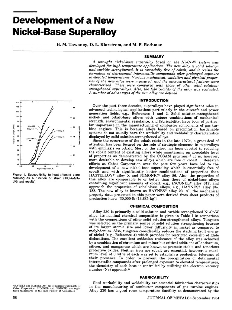 New Nickel-Base Superalloy Development | PDF | Creep (Deformation ...