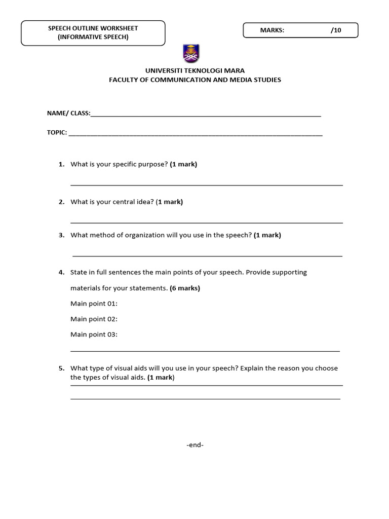 Informative Speech Outline - Draft 1 - MOHAMAD AMERRUDDIN | PDF