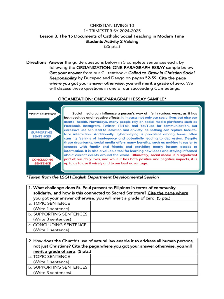 01 Lesson 3 Student Activity 2 Valuing | PDF