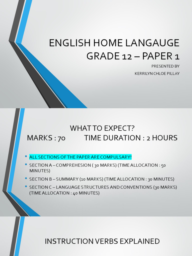 English Home Langauge Grade 12 - Paper 1 | PDF | Reading Comprehension ...