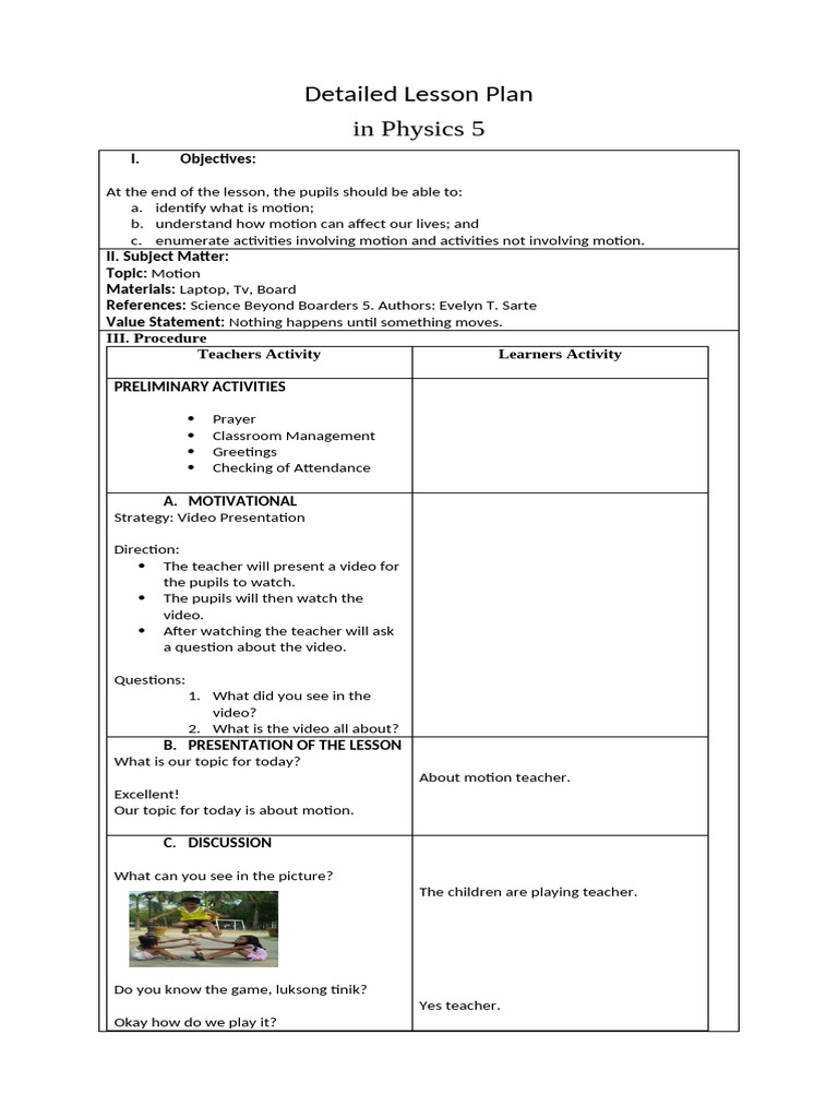 Detailed Lesson Plan Grade 5 Science | PDF | Force | Lesson Plan