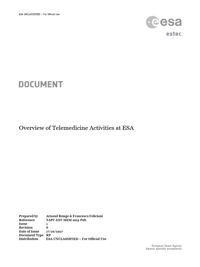 ESA Telemedicine Activities Overview | PDF | European Space Agency ...