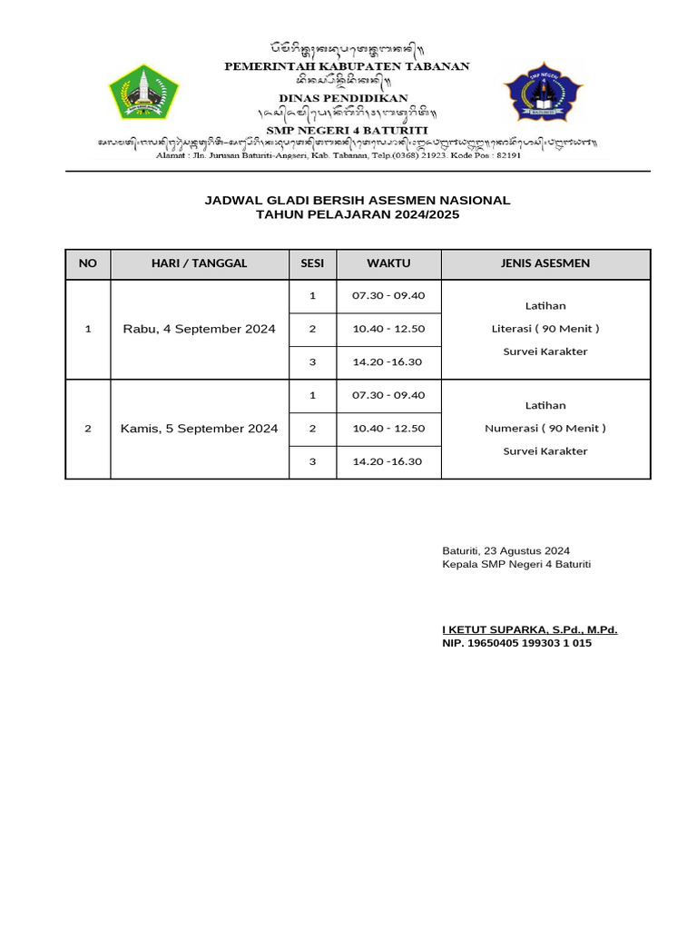 Jadwal Gladi Bersih ANBK 2024/2025 | PDF