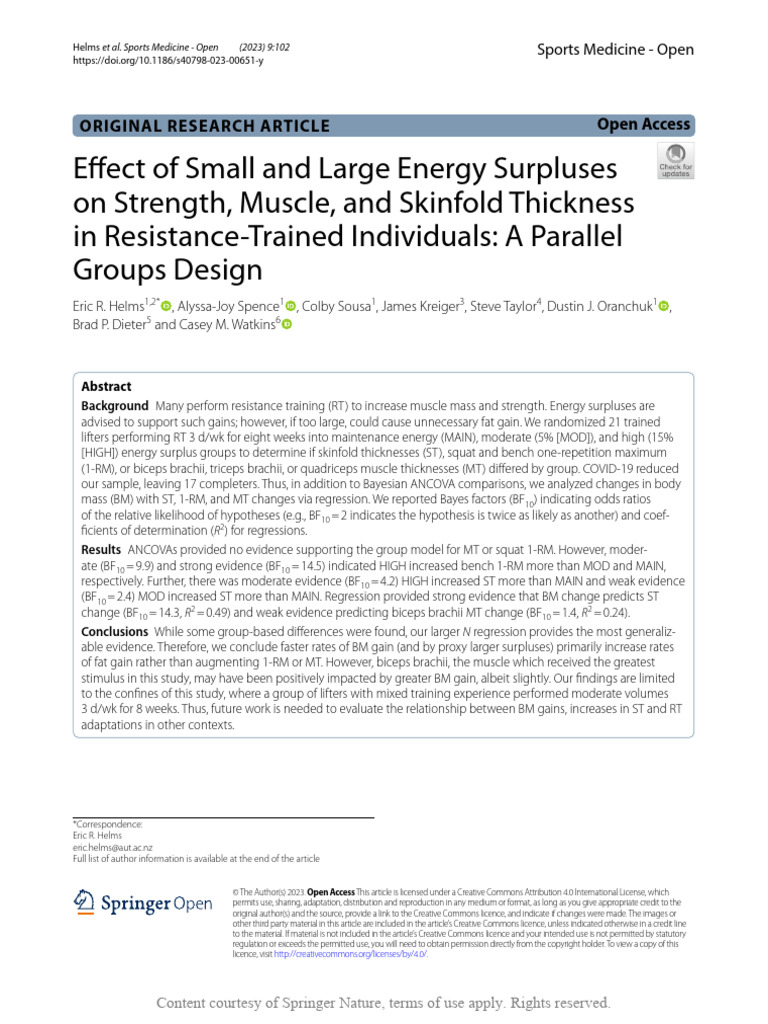 Effect of Small and Large Energy Surpluses On Stre | PDF | Muscle Hypertrophy