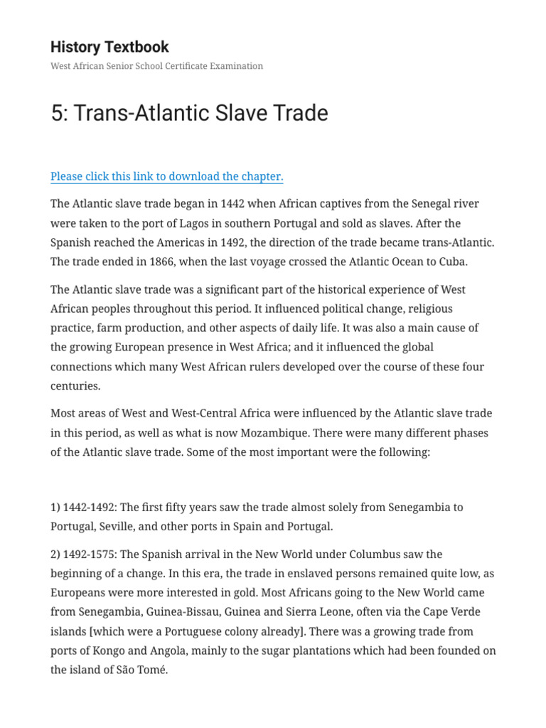 5 - Trans-Atlantic Slave Trade - History Textbook | PDF | Atlantic ...