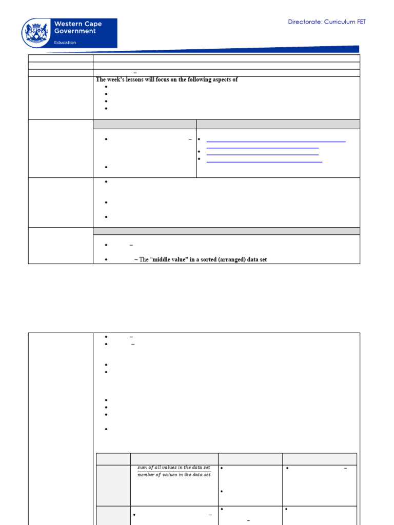 Mathematical Literacy Grade 11 Term 2 Week 5 - 2020 | PDF | Mean | Average