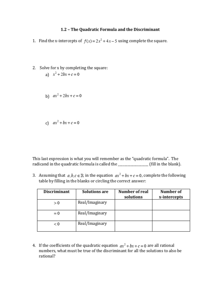 Quadratic Formula and Discriminant Guide | PDF