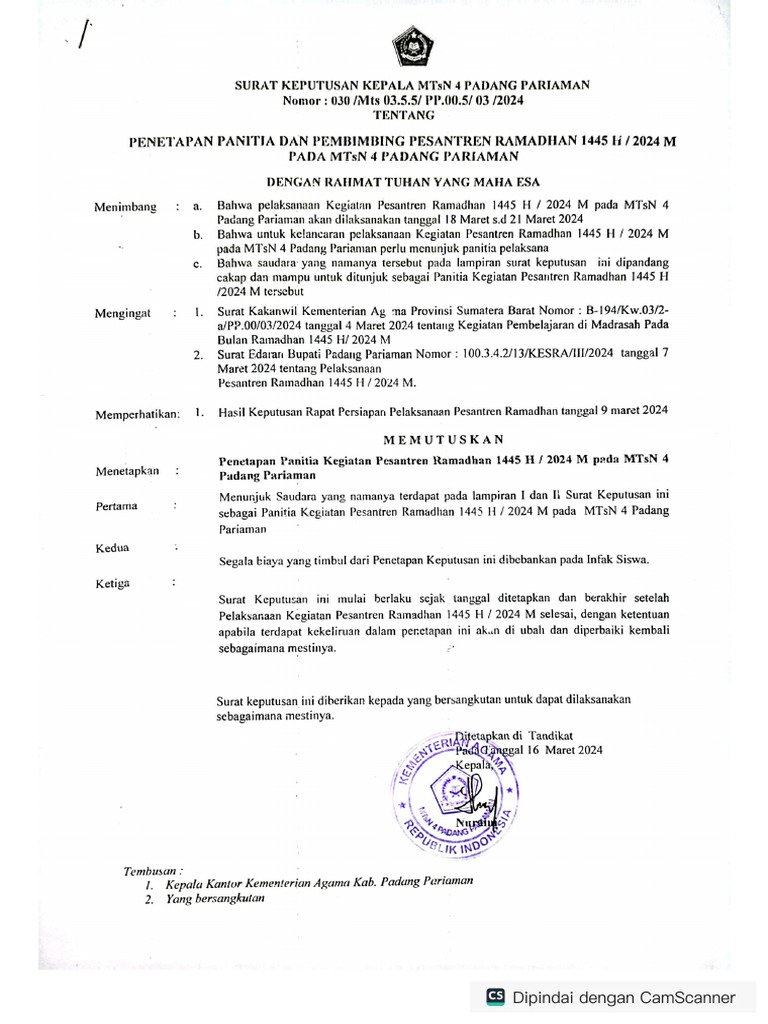 SK Pembimbing Pesantren | PDF